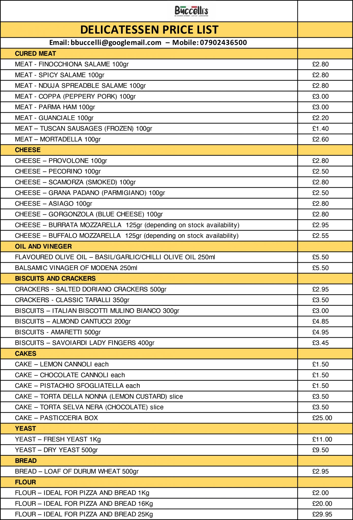 Italian Food in Lancaster - Buccellis Authentic Italian Cafe